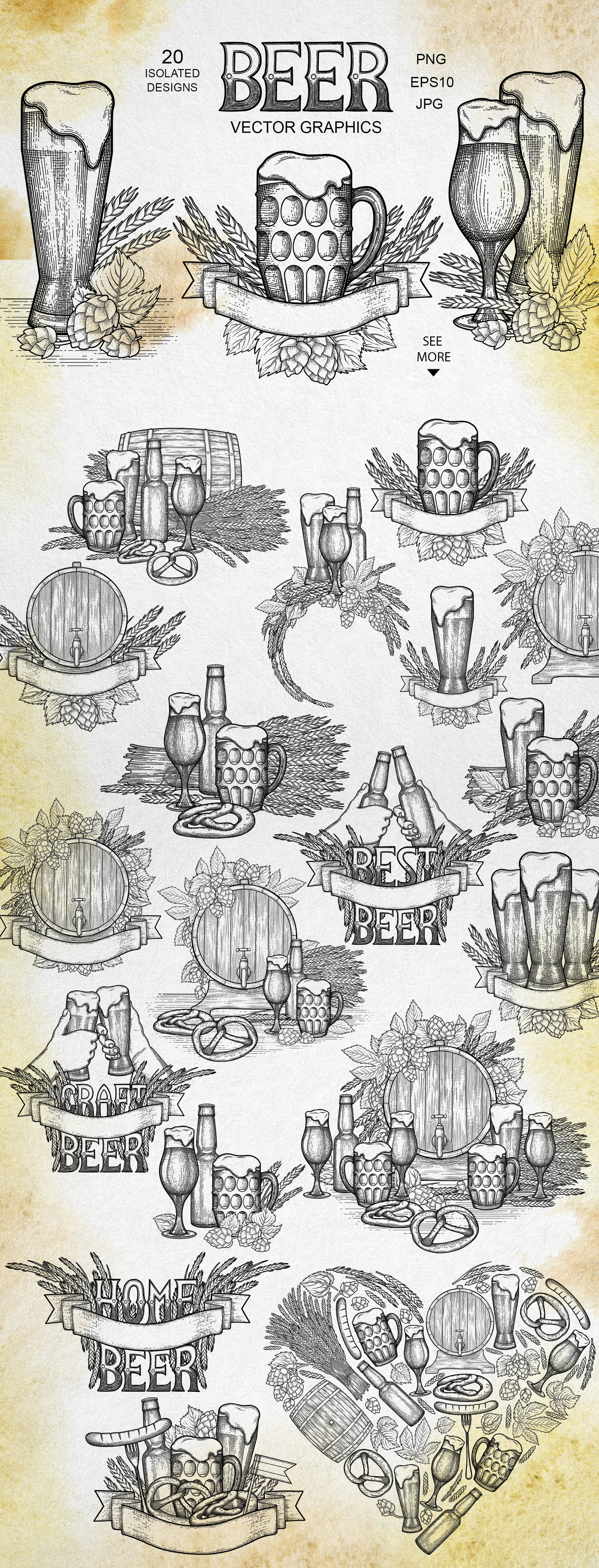 Graphic Beer collection on Yellow Images Creative Store