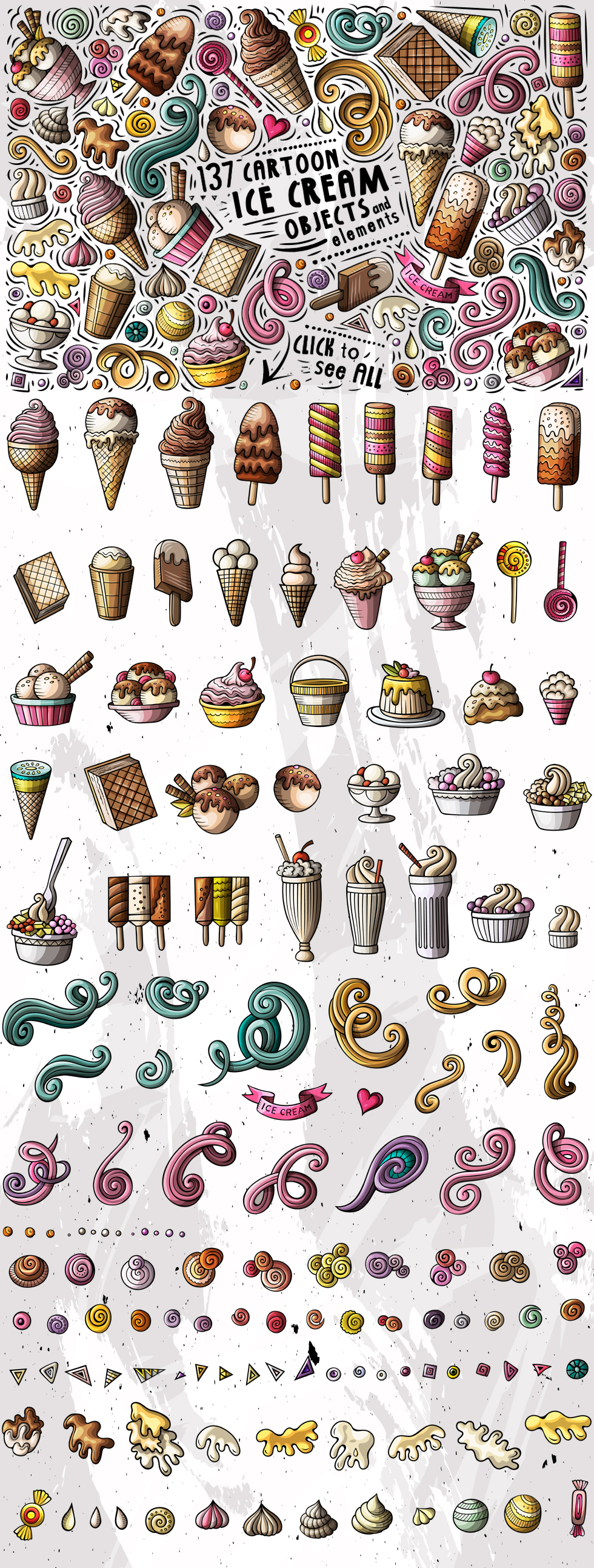 Ice Cream Cartoon Objects Set on Yellow Images Creative Store