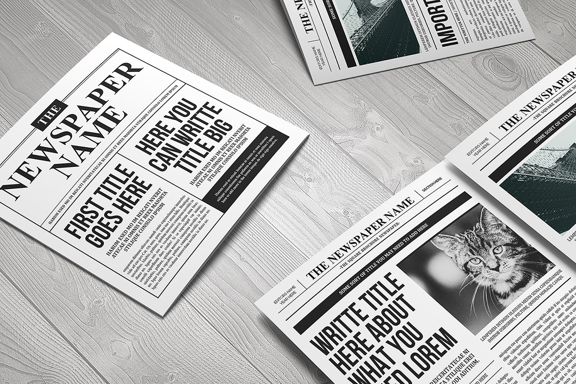 Newspaper Square Brochure Trifold on Yellow Images Creative Store