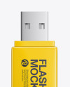 Glossy USB Flash Drive Mockup - Top VIew on Yellow Images Object Mockups