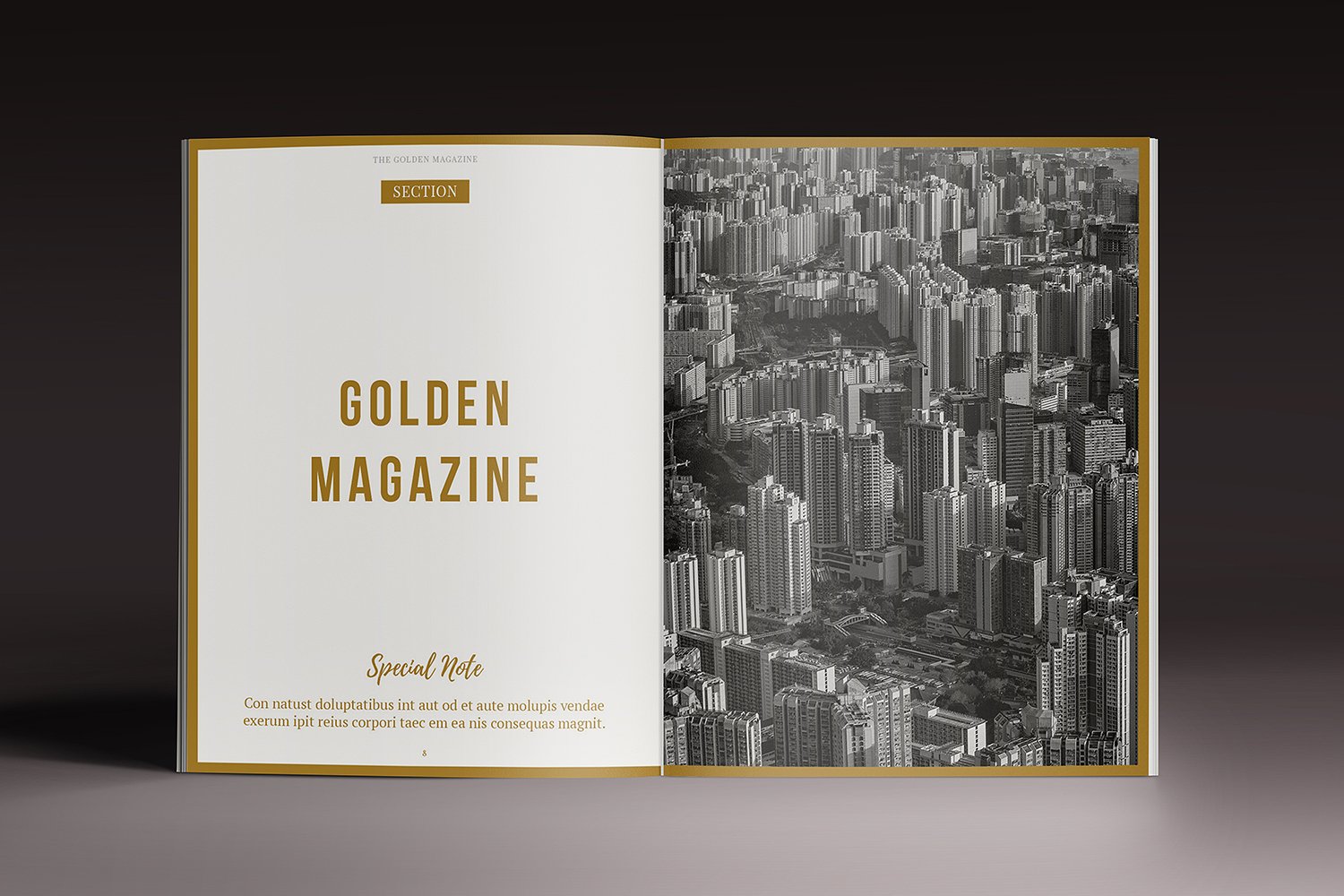 The Golden Magazine Template on Yellow Images Creative Store
