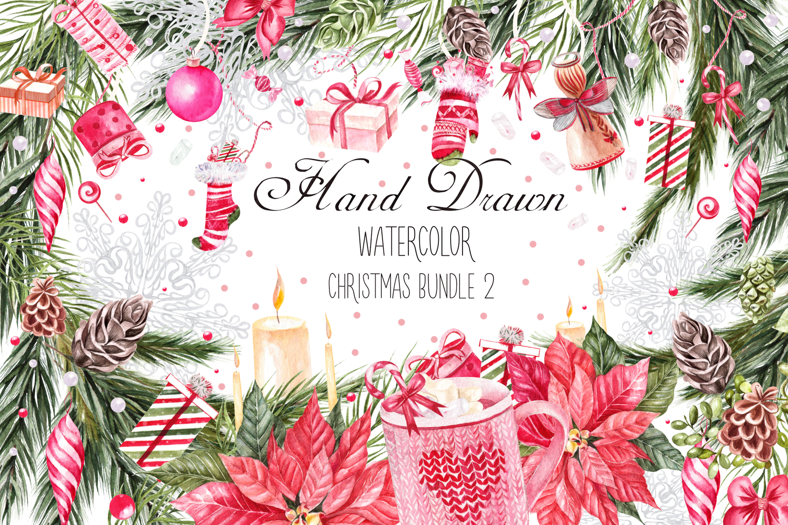 Watercolor Christmas BUNDLE 2 on Yellow Images Creative Store