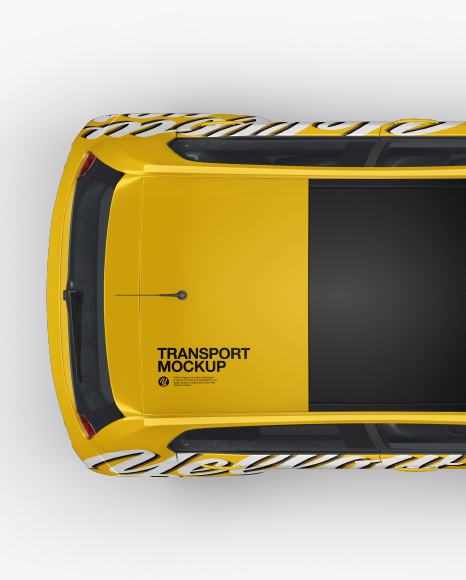 Hatchback Mockup - Top View on Yellow Images Object Mockups