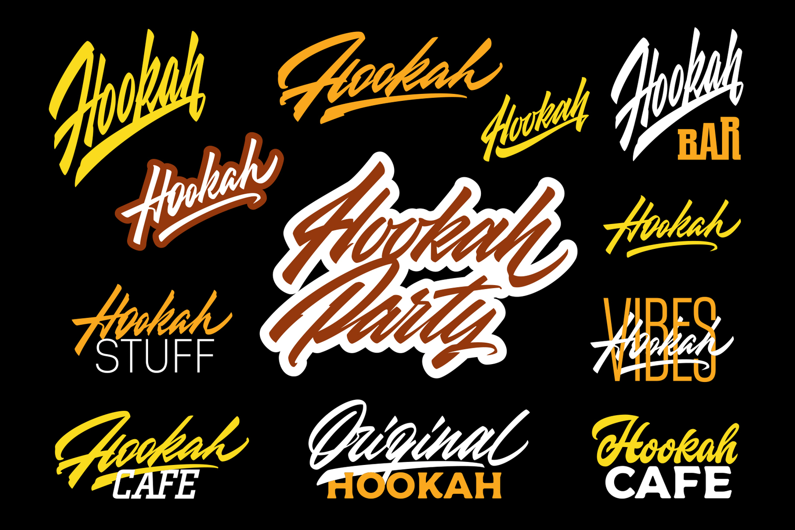 Hookah vector lettering set in Lettering on Yellow Images Creative Store