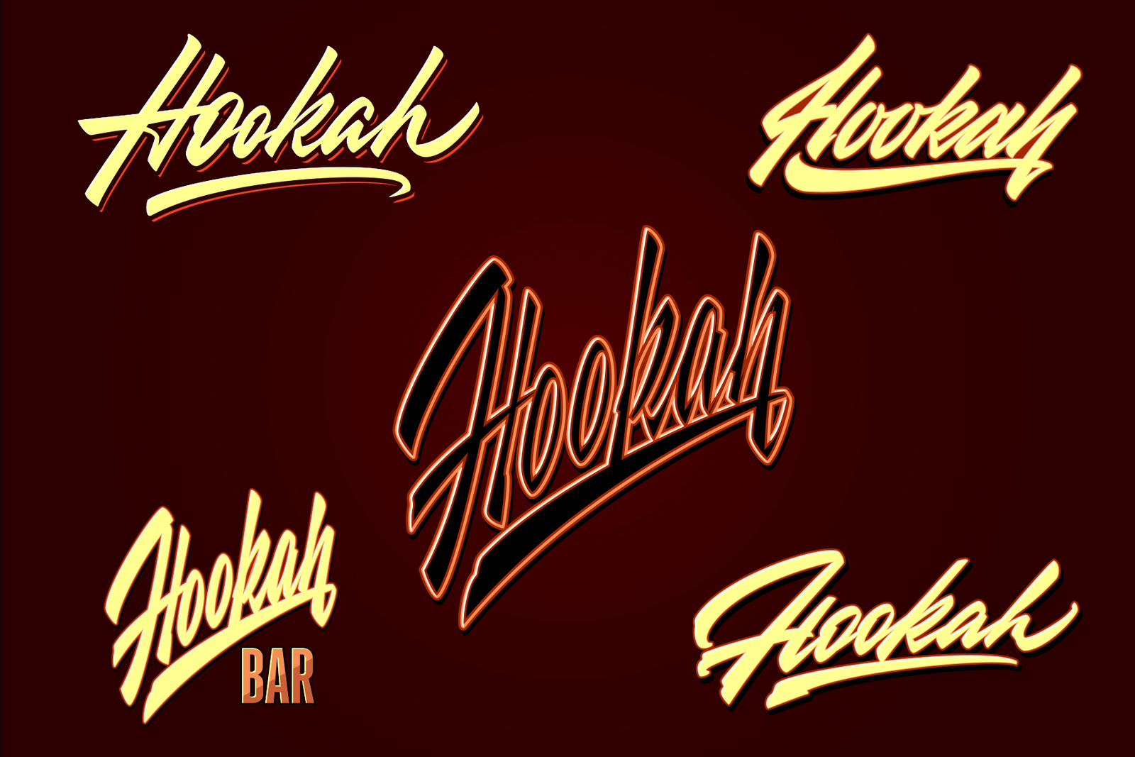 Hookah vector lettering set on Yellow Images Creative Store