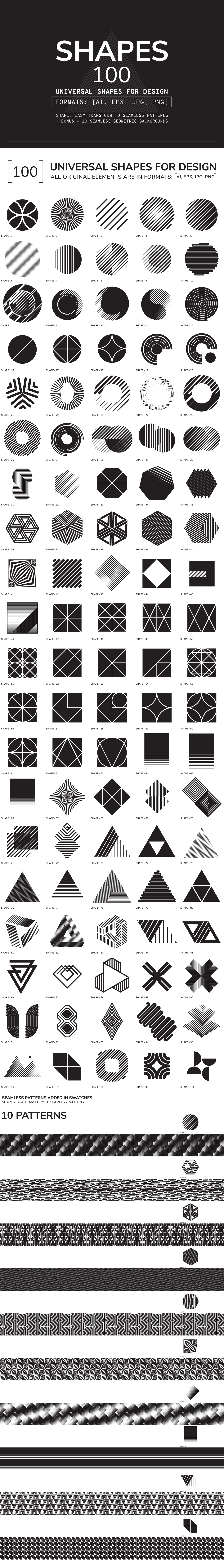 100 Geometric Shapes. Part 1 on Yellow Images Creative Store