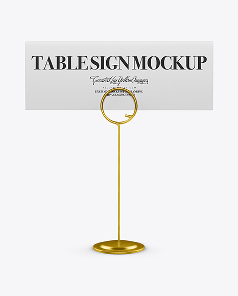 Table Sign W/ Metallic Holder Mockup on Yellow Images Object Mockups