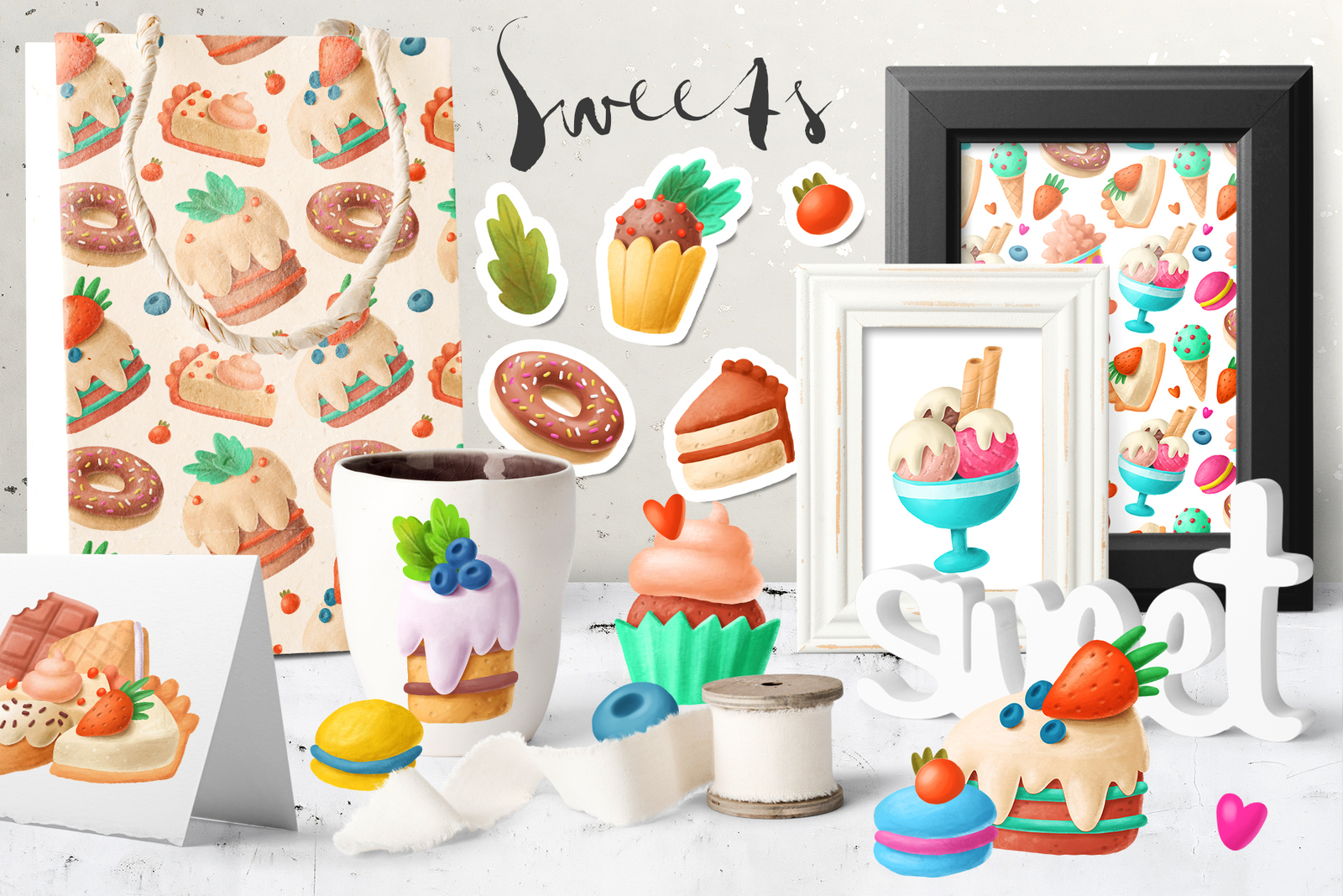 Collection of sweets on Yellow Images Creative Store