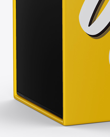 Glossy Box Mockup on Yellow Images Object Mockups