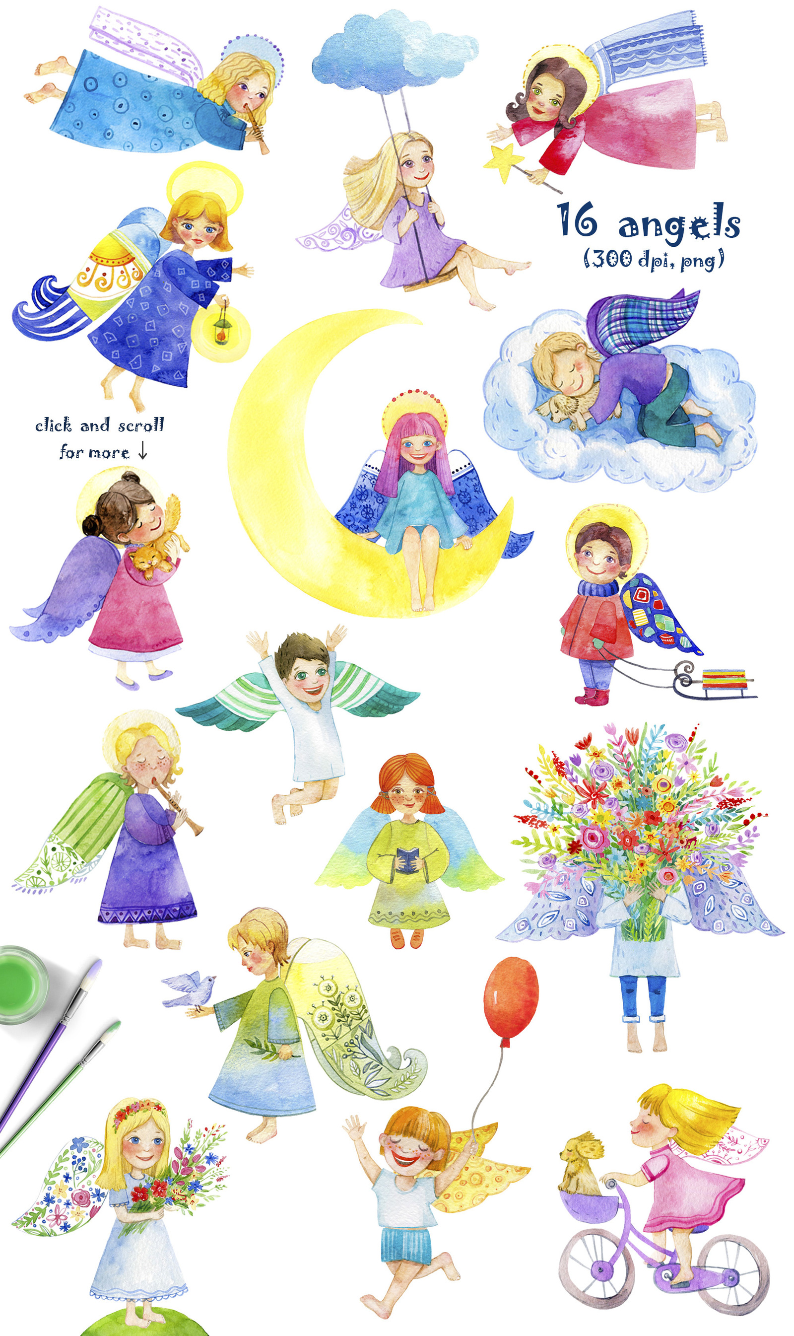 Silent night with cute Angels on Yellow Images Creative Store