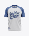 Raglan T-Shirt Mockup on Yellow Images Object Mockups
