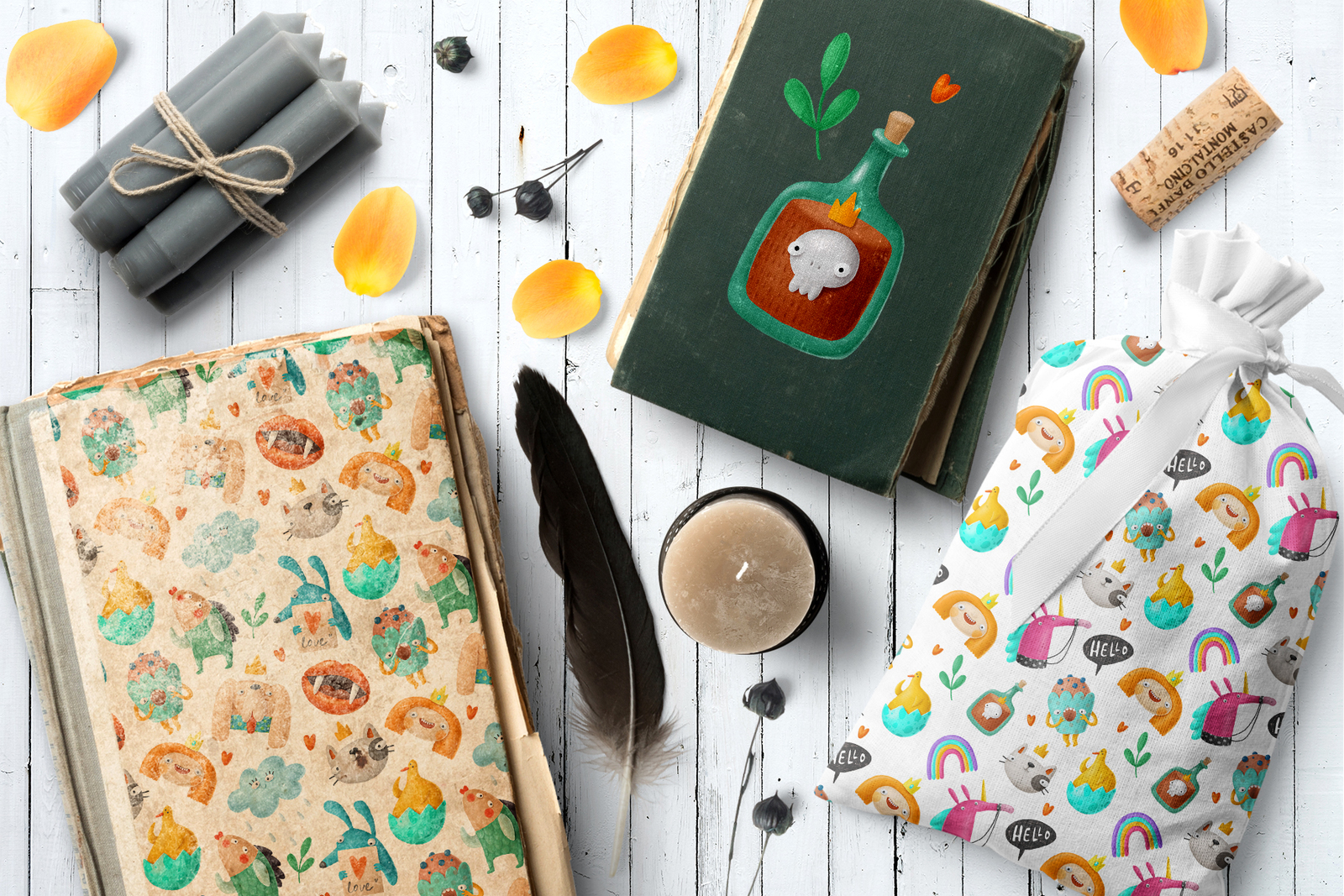 Collection of doodles on Yellow Images Creative Store