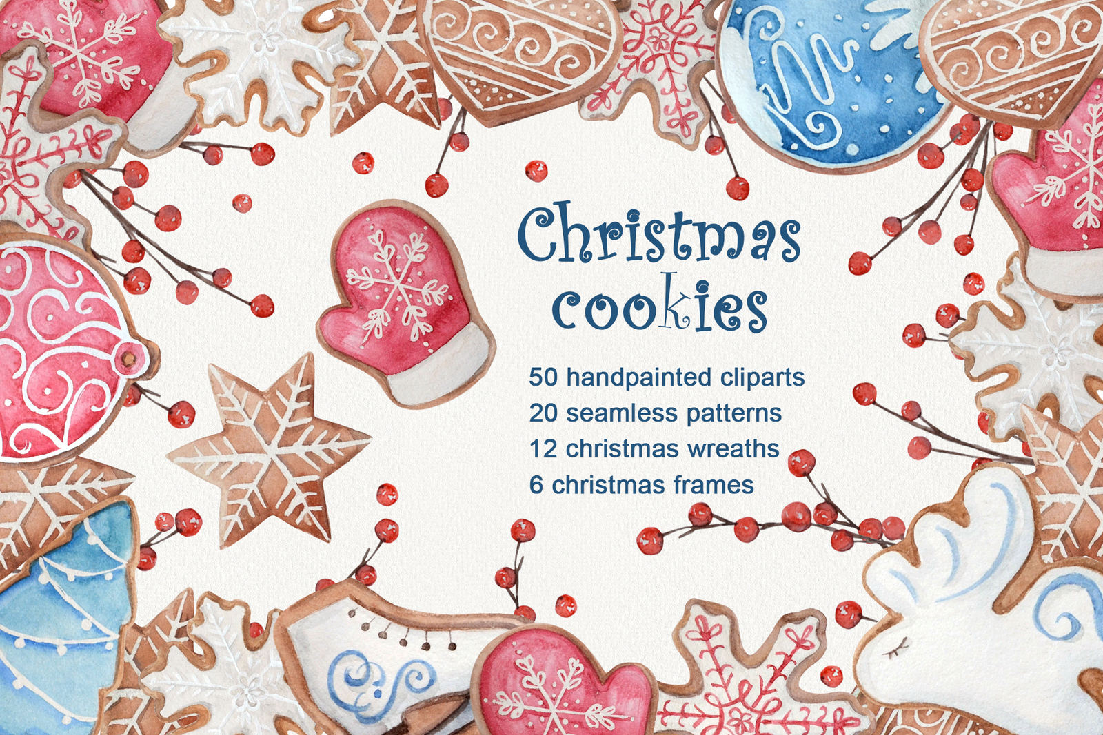 Watercolor Christmas cookies set on Yellow Images Creative Store