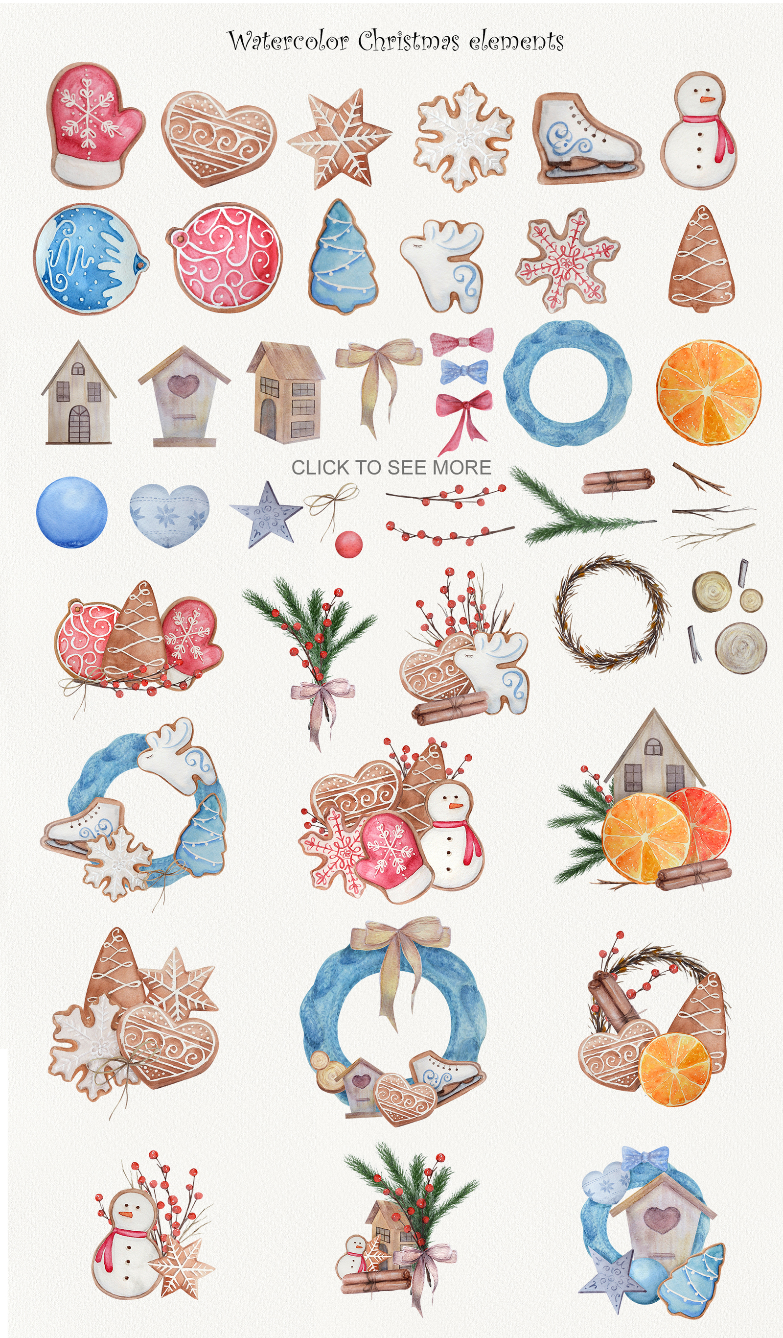 Watercolor Christmas cookies set on Yellow Images Creative Store