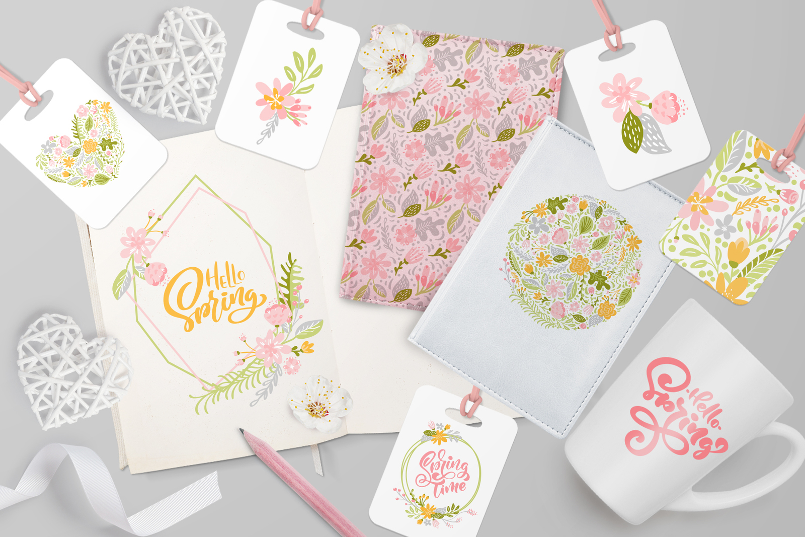Fresh Feeling Spring Vector Kit SVG on Yellow Images Creative Store