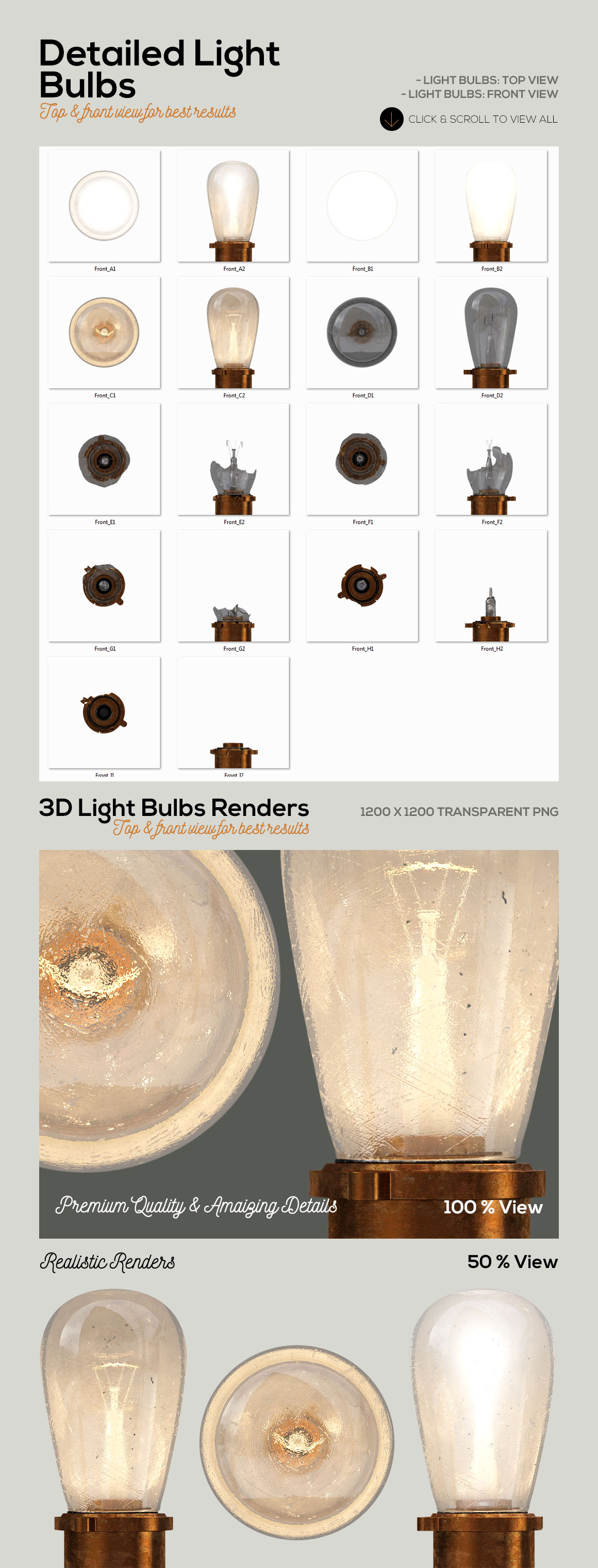 Marquee Light Bulbs - Front View on Yellow Images Creative Store