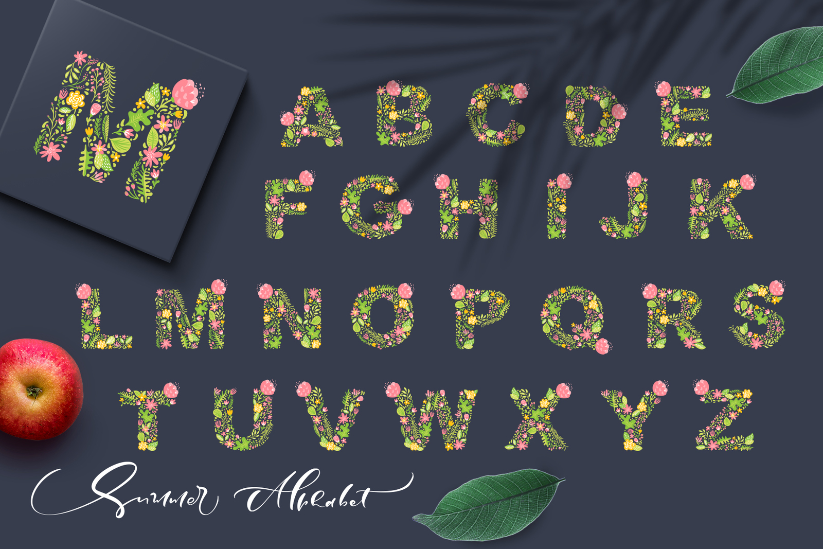 Hand Drawn Summer Flower Alphabet SVG on Yellow Images Creative Store