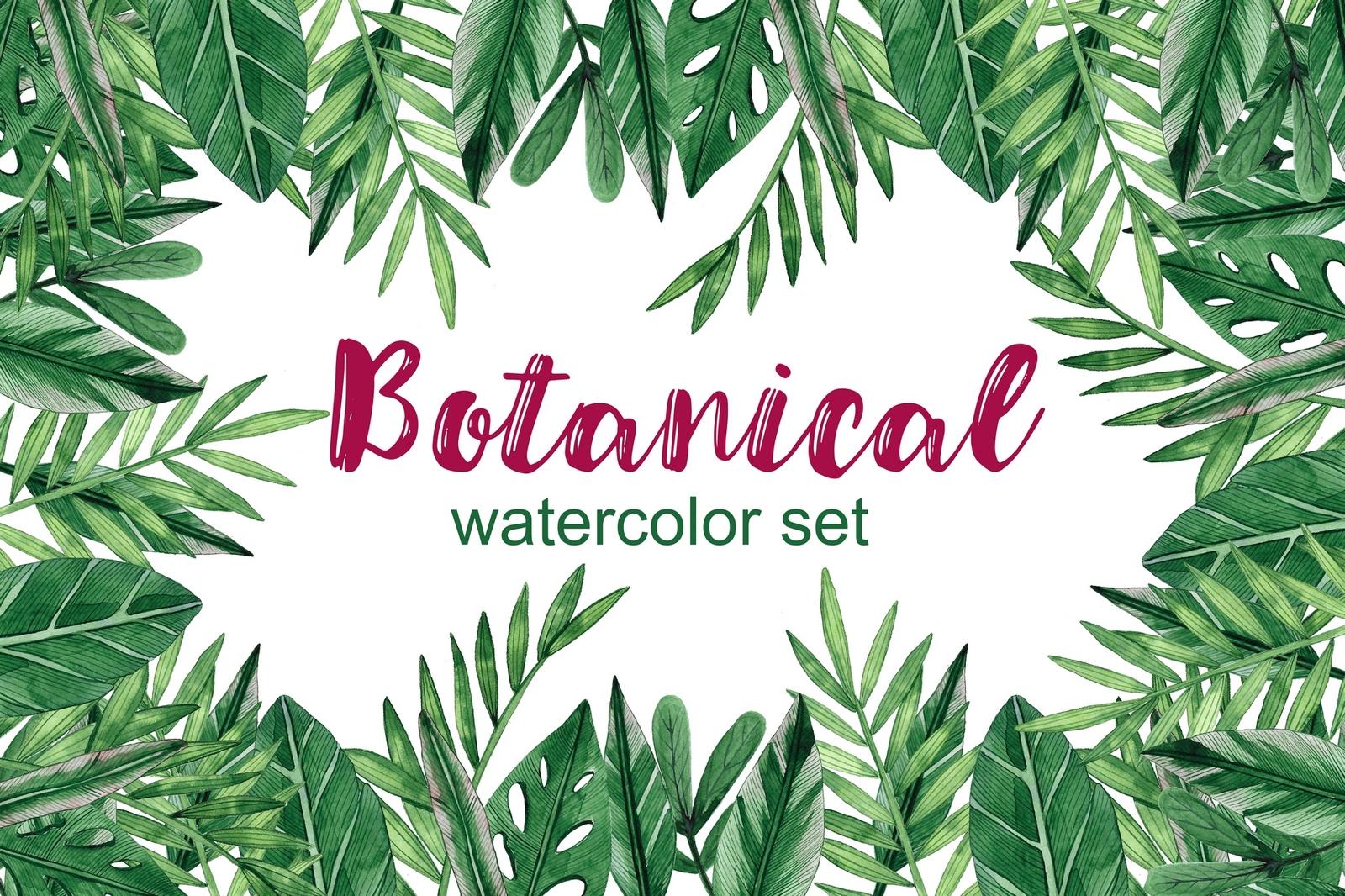 Botanical Watercolor Set on Yellow Images Creative Store