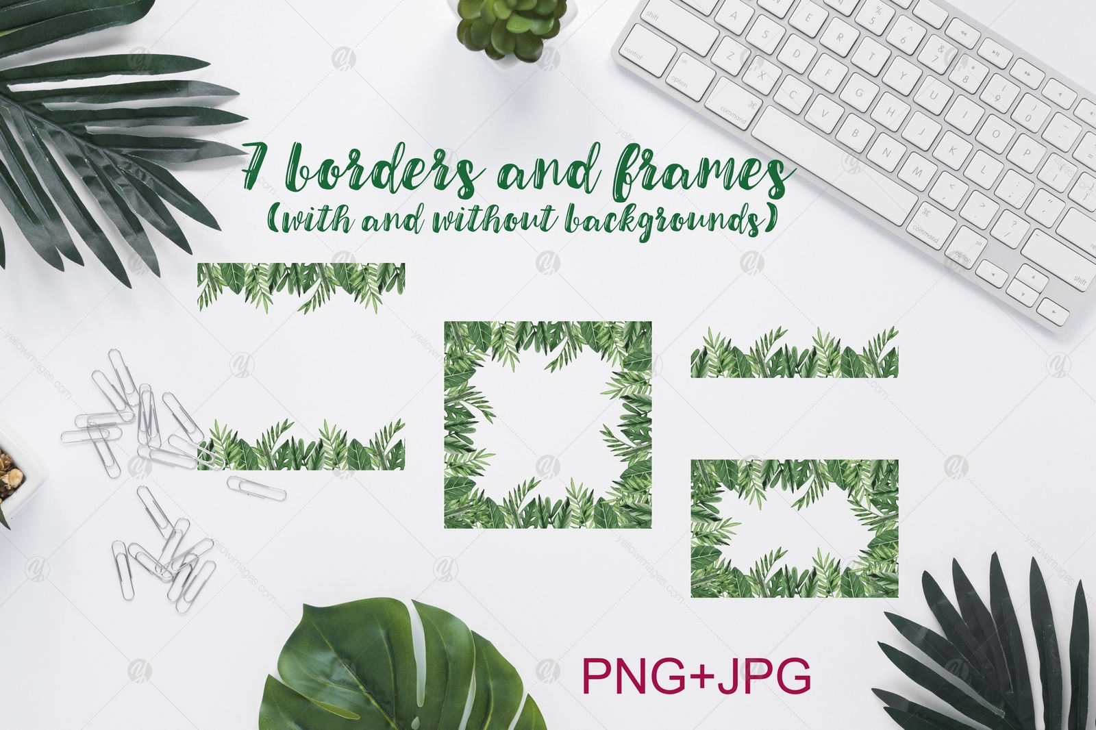 Botanical Watercolor Set on Yellow Images Creative Store