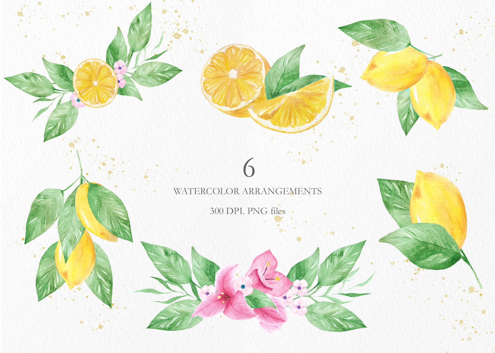 Watercolor Lemon Clipart Collection on Yellow Images Creative Store