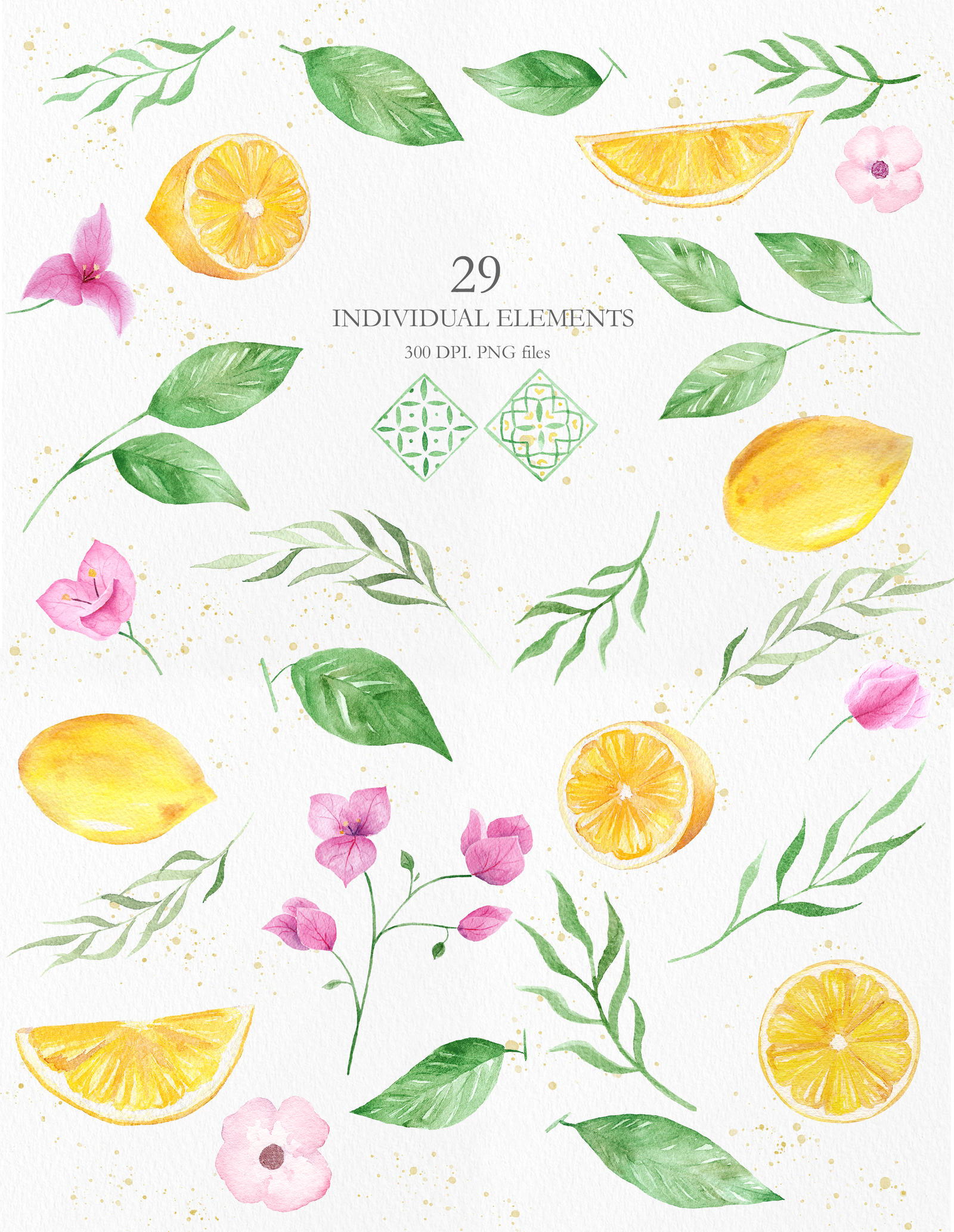 Watercolor Lemon Clipart Collection on Yellow Images Creative Store