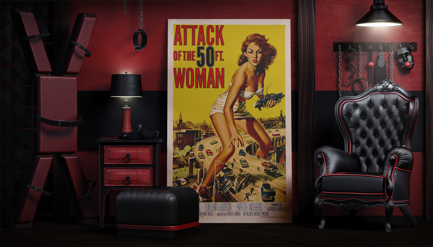 1 Poster in the BDSM Interior Room Mockup on Yellow Images Creative Store