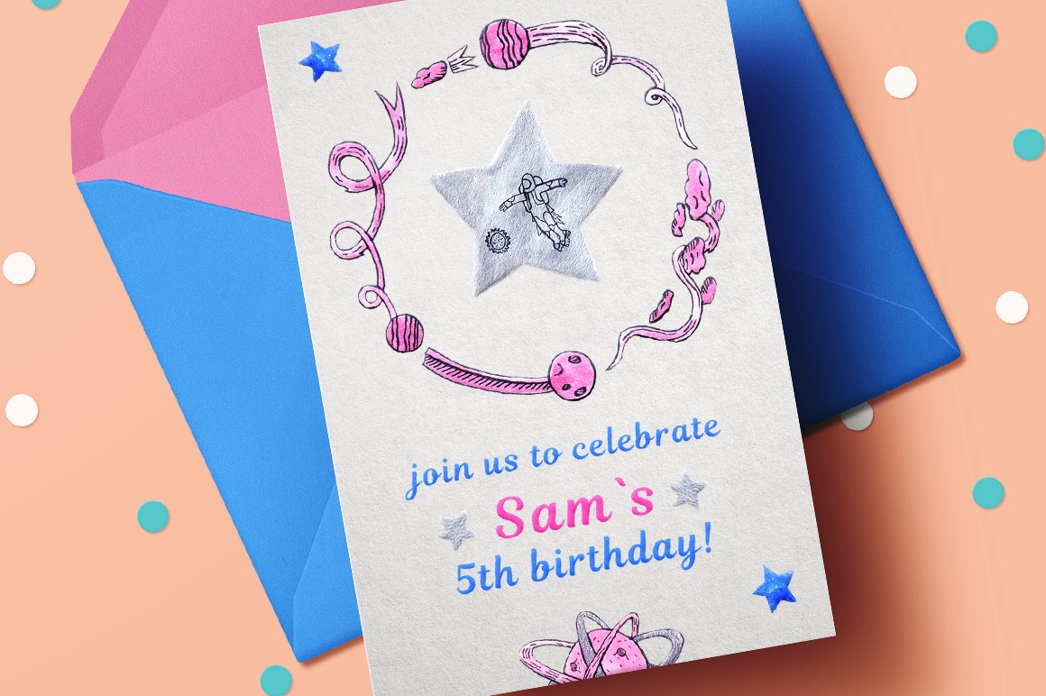 Friendly Space illustrations set on Yellow Images Creative Store