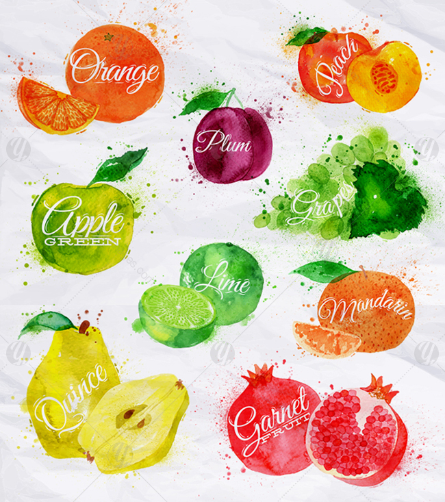 Fruits Watercolor on Yellow Images Creative Store