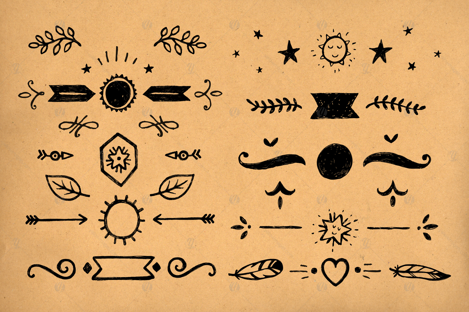 Vector Handwritten Set on Yellow Images Creative Store