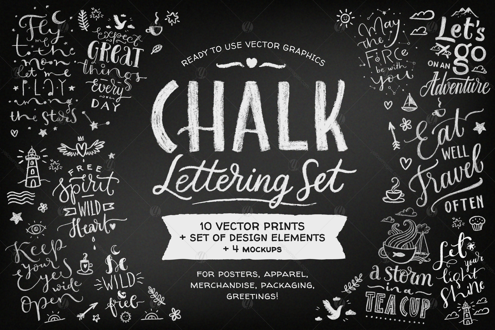 Chalk Lettering Set, Vector on Yellow Images Creative Store